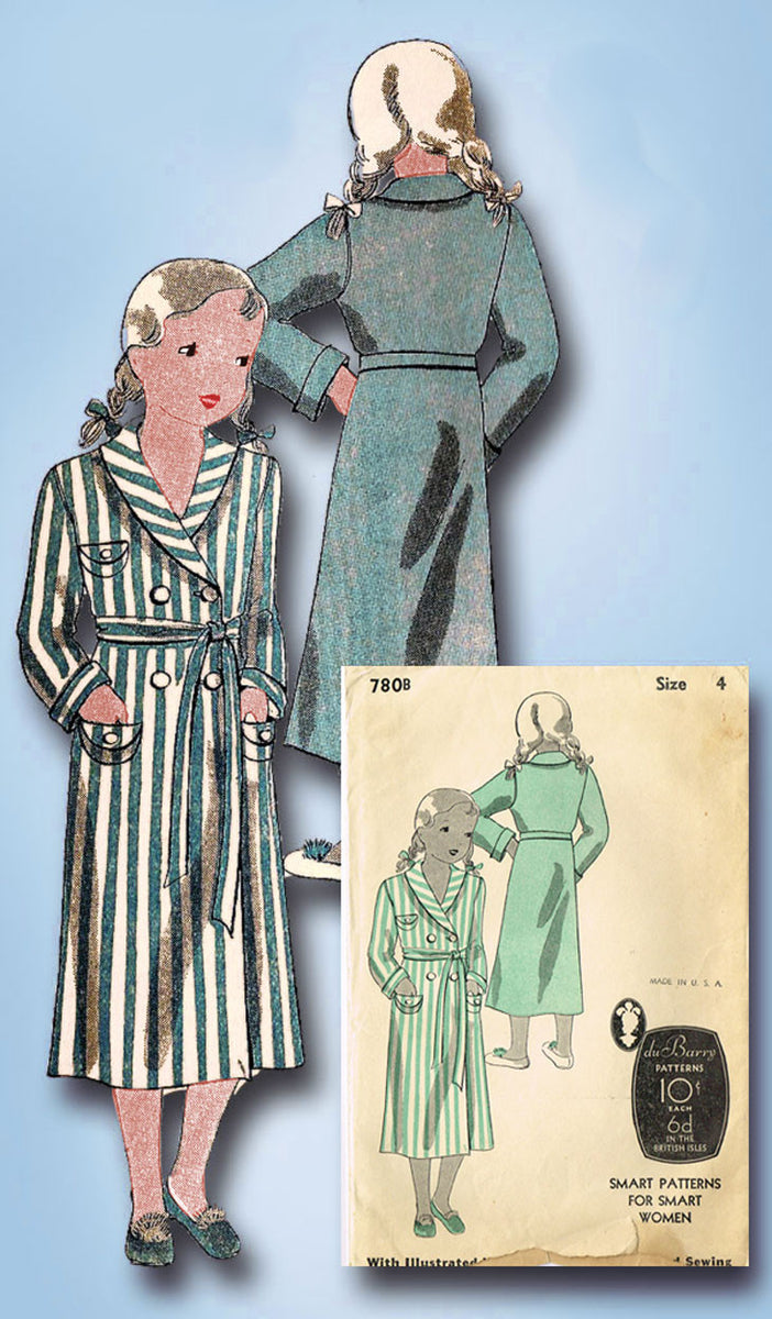 1930s Vintage Du Barry Sewing Pattern 780B Toddler Girls Bathrobe Size ...