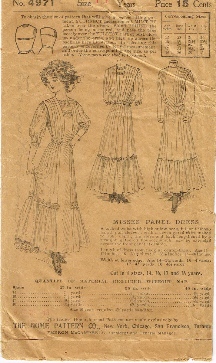 Ladies Home Journal 4971: 1910s Dress Sz 34 B Vintage Sewing Pattern ...