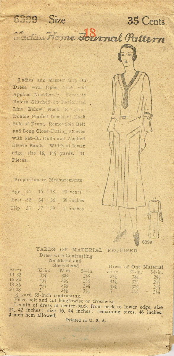 1930s VTG Ladies Home Journal Sewing Pattern 6399 Uncut Dress & Bolero ...