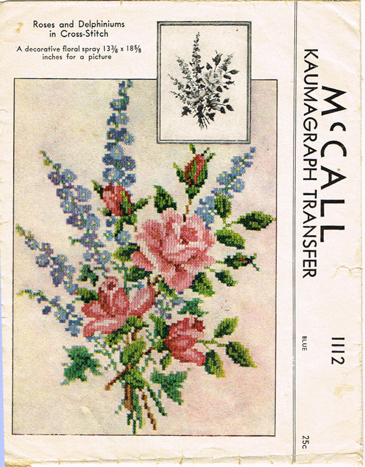 1940s Original Vintage McCall Embroidery Transfer 1112 Uncut Roses ...