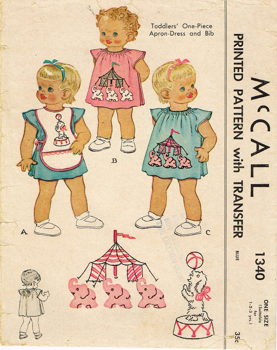 McCall 1340: 1930s Baby Girl Circus Apron Sz SM Vintage Sewing Pattern ...