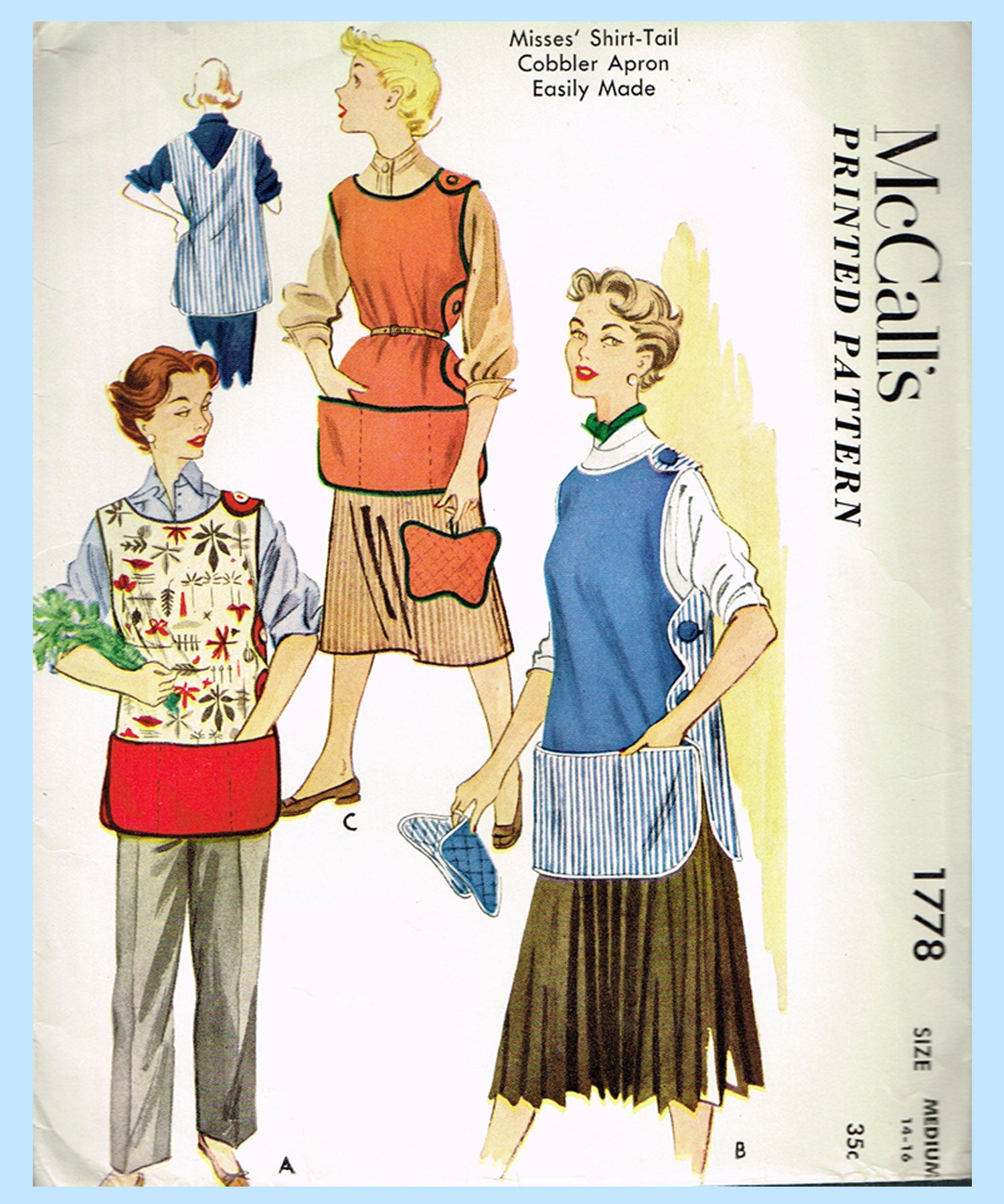 1950s Original Vintage McCalls Pattern 1778 Misses Apron Sz Medium ...