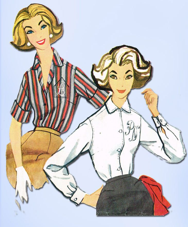 1950s Vintage McCalls Sewing Pattern 2207 Misses Monogram Blouse 34B ...