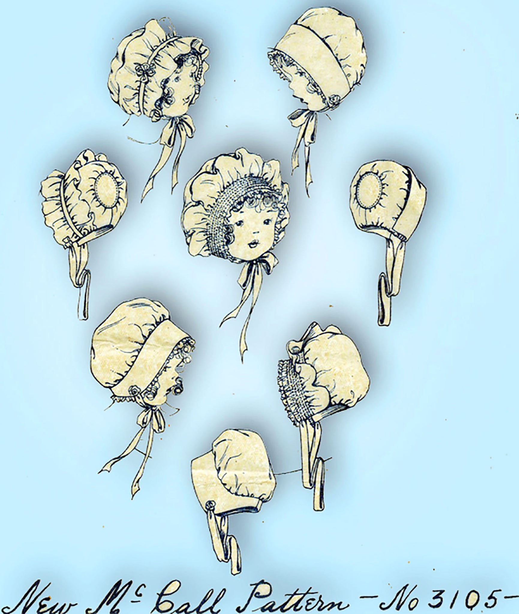 McCall 3105: 1920s Rare & Sweet Baby Caps & Bonnet Sz 1 Sewing Pattern ...