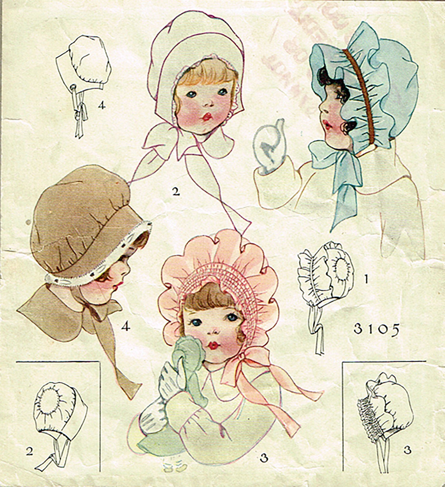 McCall 3105: 1920s Rare & Sweet Baby Caps & Bonnet Sz 1 Sewing Pattern ...