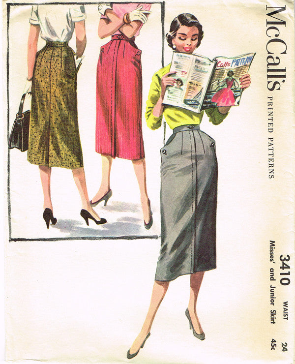 1950s Vintage McCalls Sewing Pattern 3410 Easy Uncut Misses Skirt 24W ...