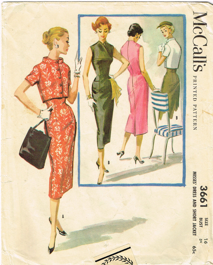 1950s Original Vintage McCalls Pattern 3661 Misses Wiggle Dress Sz 34B ...