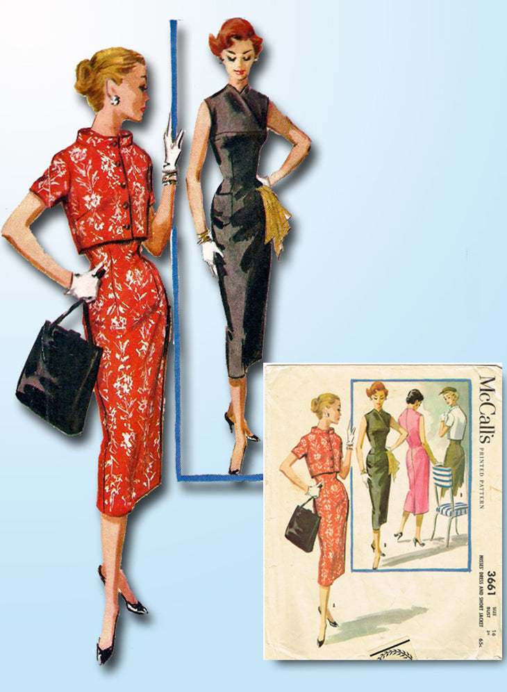 1950s Original Vintage McCalls Pattern 3661 Misses Wiggle Dress Sz 34B ...