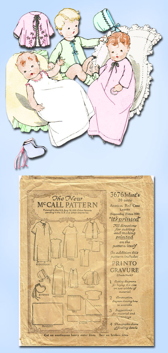 1920s Vintage McCalls Sewing Pattern 3676 Official Red Cross Baby Laye ...