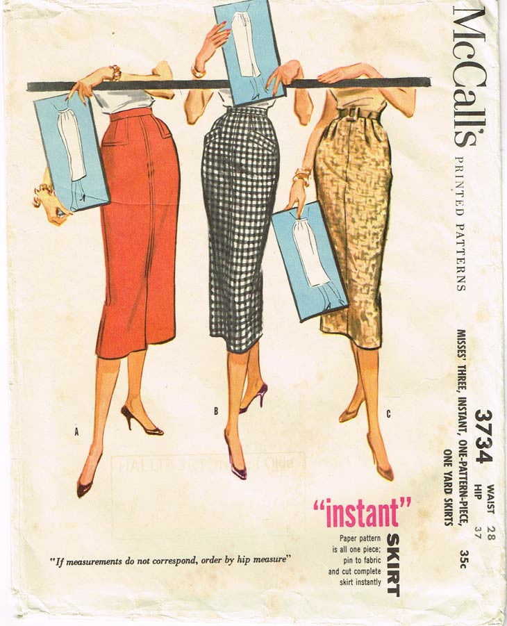 1950s Vintage McCalls Sewing Pattern 3734 Easy Misses Instant Skirt Sz ...