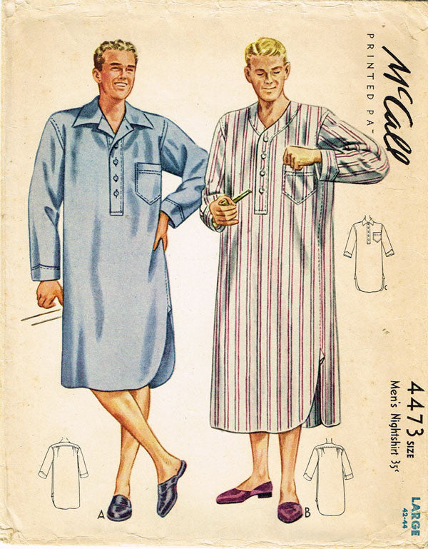 1940s Vintage Mens Nightshirt 1941 McCall VTG Sewing Pattern 4473 Size ...