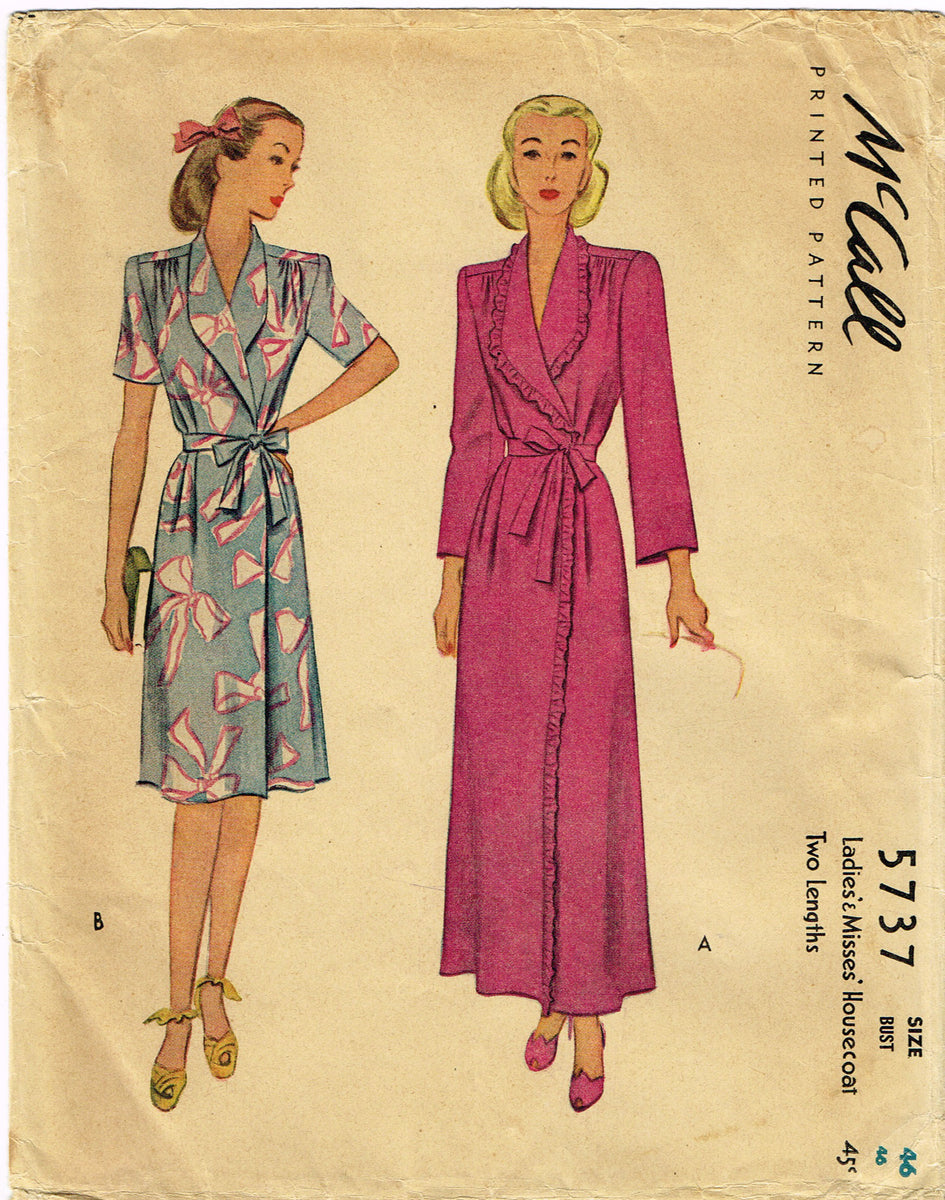 McCall 5737: 1940s WWII Plus Size Housecoat Size 46 Bust Vintage Sewin ...