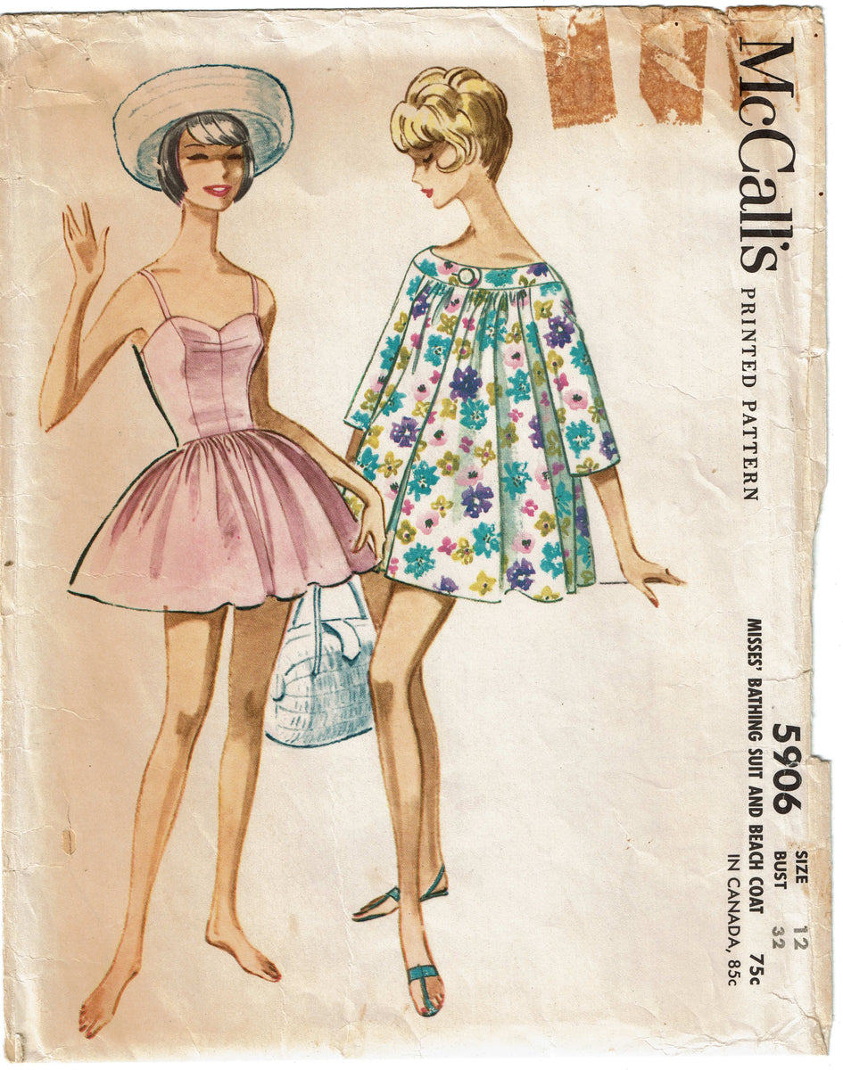 McCall 5906: 1960s Misses Bathing Suit & Beach Coat 32 B Vintage Sewin ...