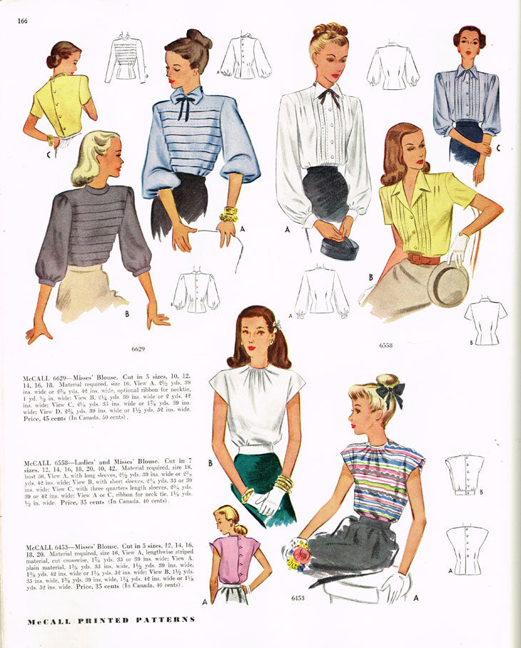 1940s Vintage McCall Sewing Pattern 6629 Stunning Misses Tucked Blouse ...