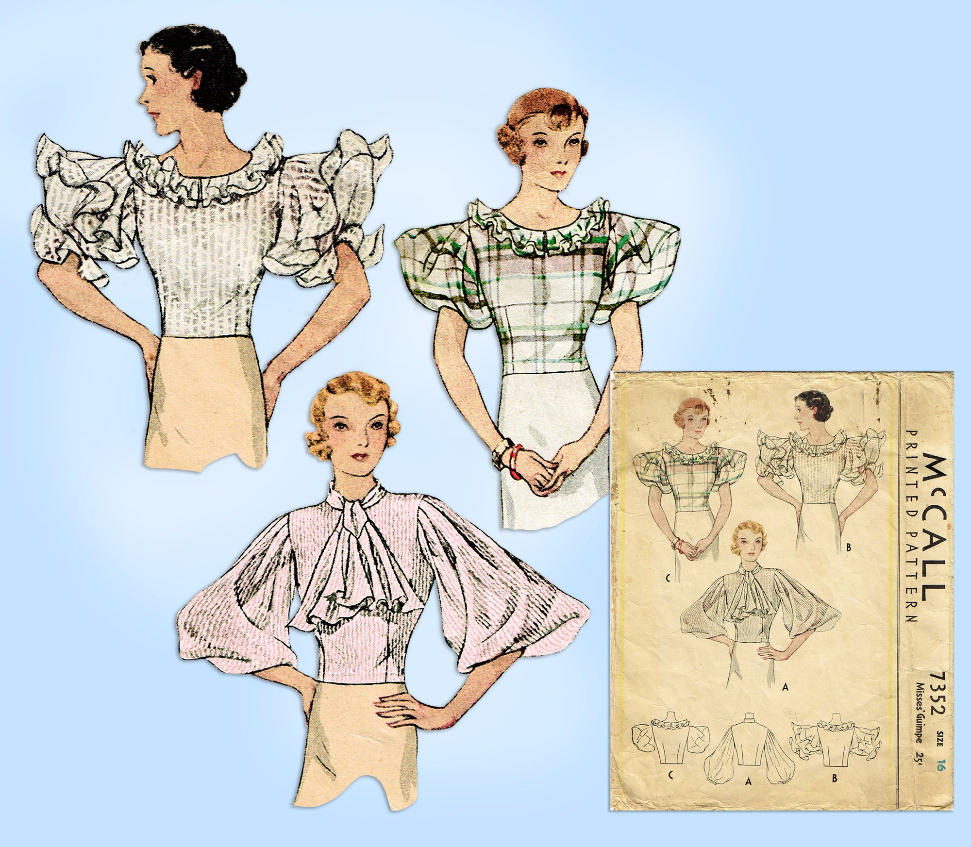 McCall 7352: 1930s Misses Guimpe Blouse Sz 34B Vintage Sewing Pattern ...