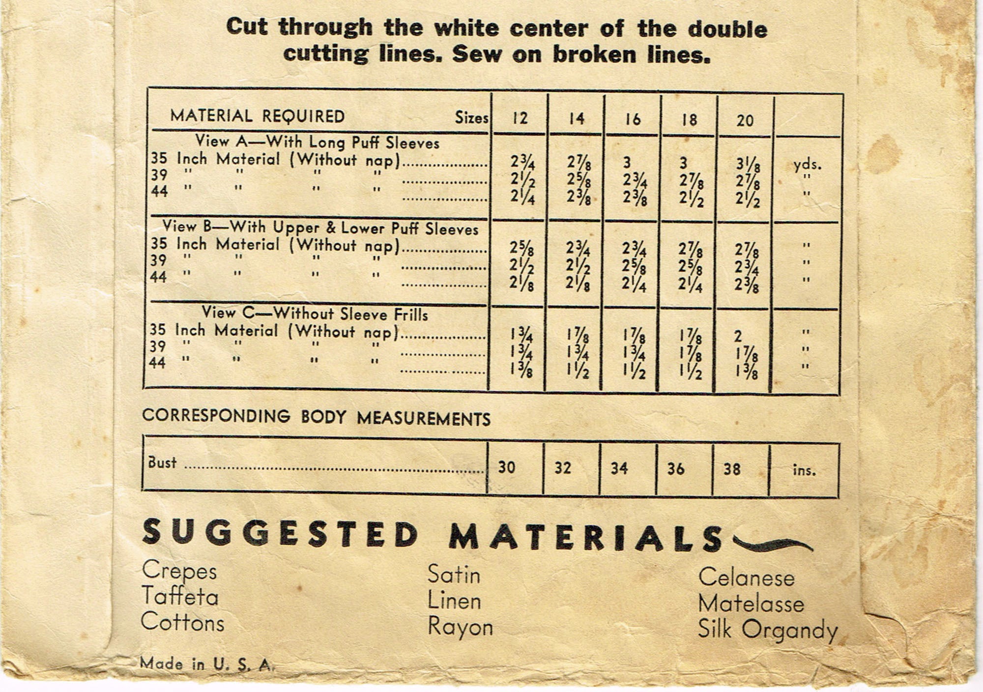 McCall 7352: 1930s Misses Guimpe Blouse Sz 34B Vintage Sewing Pattern ...