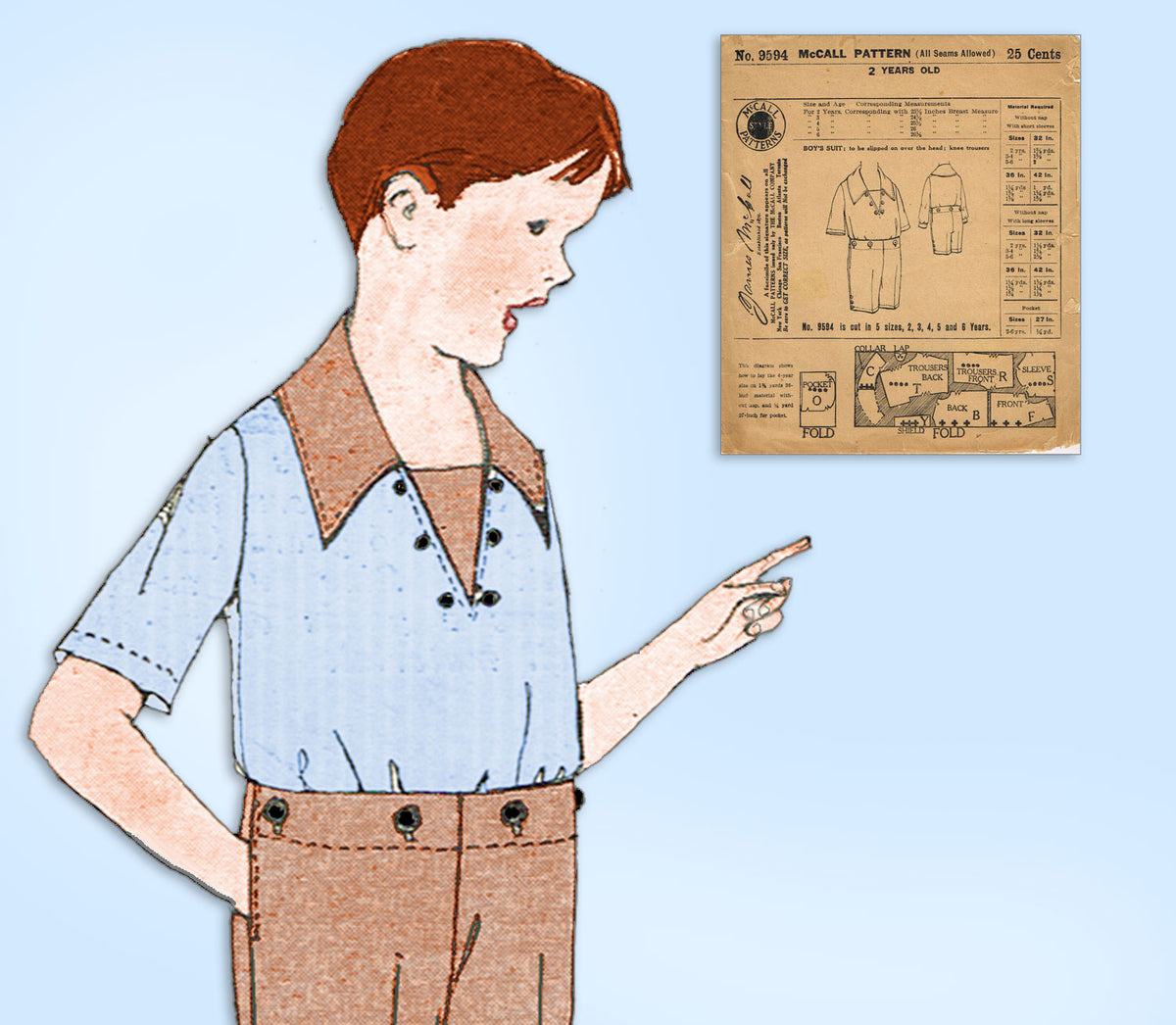 1920s Antique McCall Sewing Pattern 9594 Toddler Boys Trouser Suit Sz2 ...