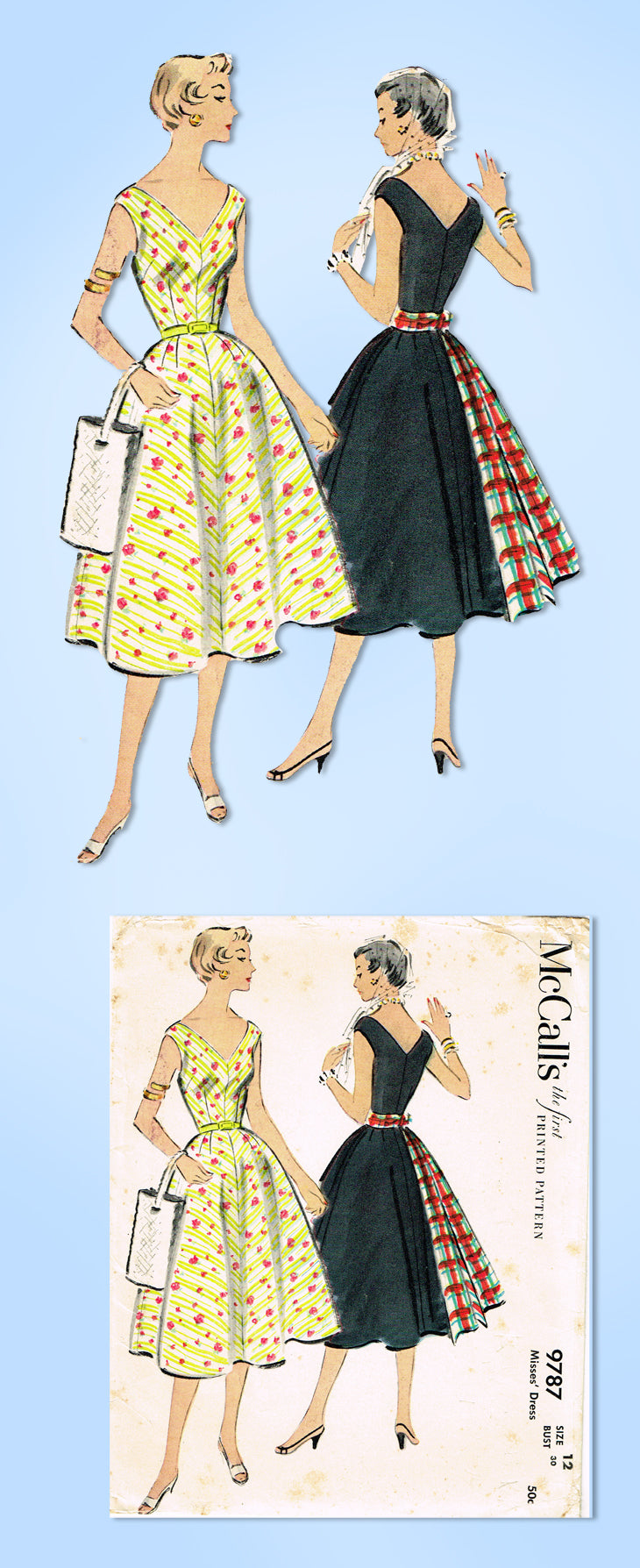1950s Original Vintage McCall's Pattern 9787 Misses Sun Dress Sz 30 B ...