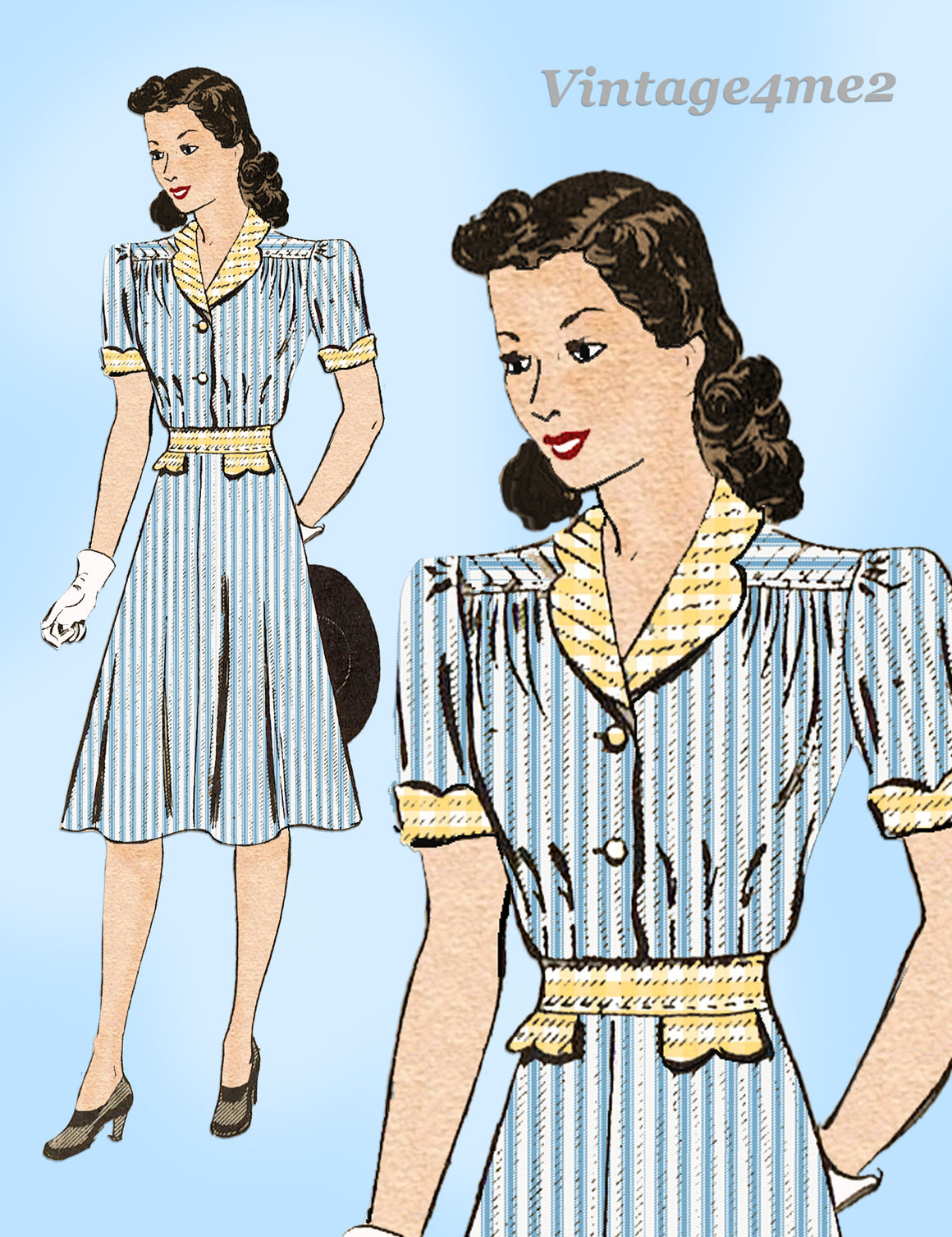 Marian Martin 9663: 1940s Misses WWII Day Dress Size 32 B Vintage Sewi ...