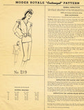 1940s Vintage Modes Royale Sewing Pattern 219 Misses 2 Piece Dress Siz ...