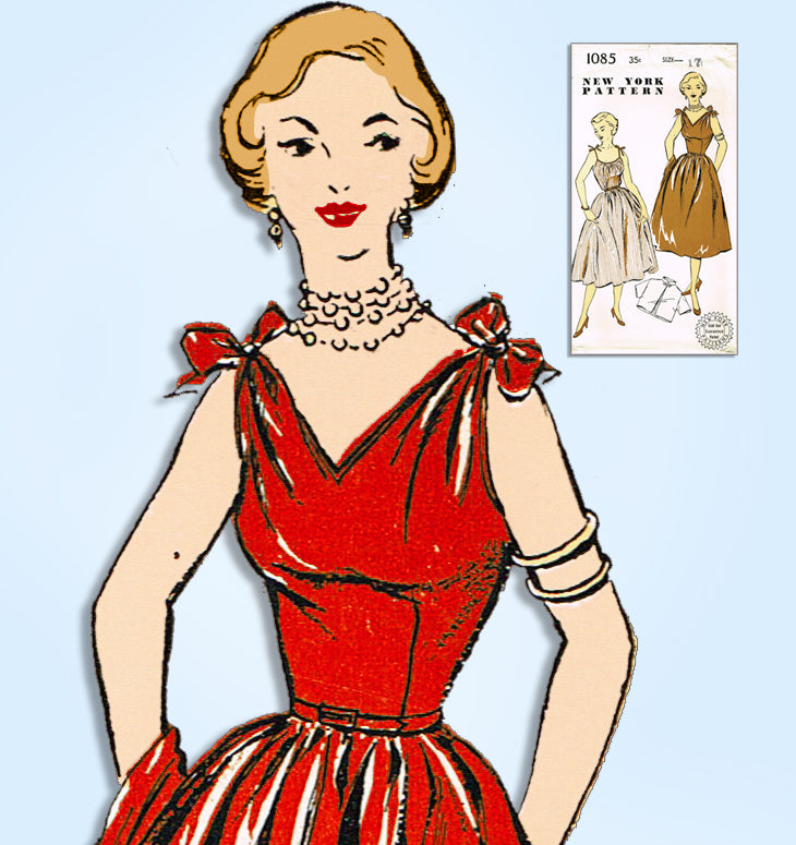 1940s Vintage New York Sewing Pattern 1085 Uncut Misses Sun Dress 35 B ...