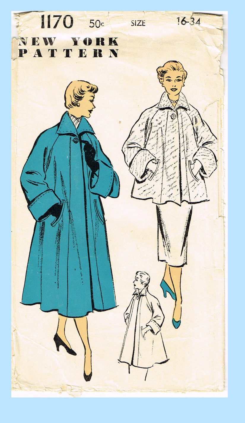 1950s Vintage New York Sewing Pattern 1170 Uncut Misses Swagger Coat ...