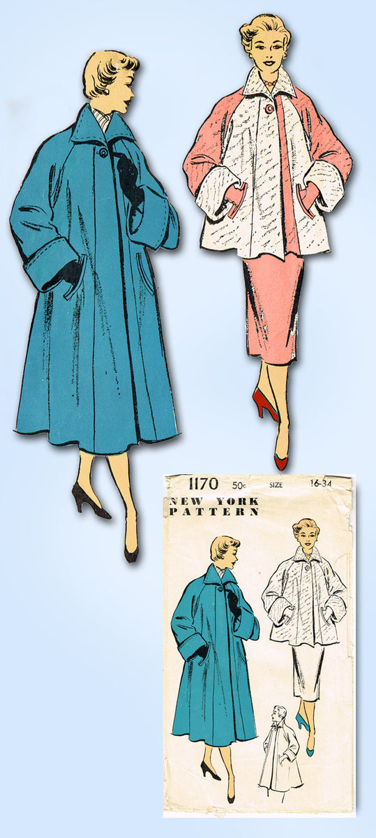 1950s Vintage New York Sewing Pattern 1170 Uncut Misses Swagger Coat ...