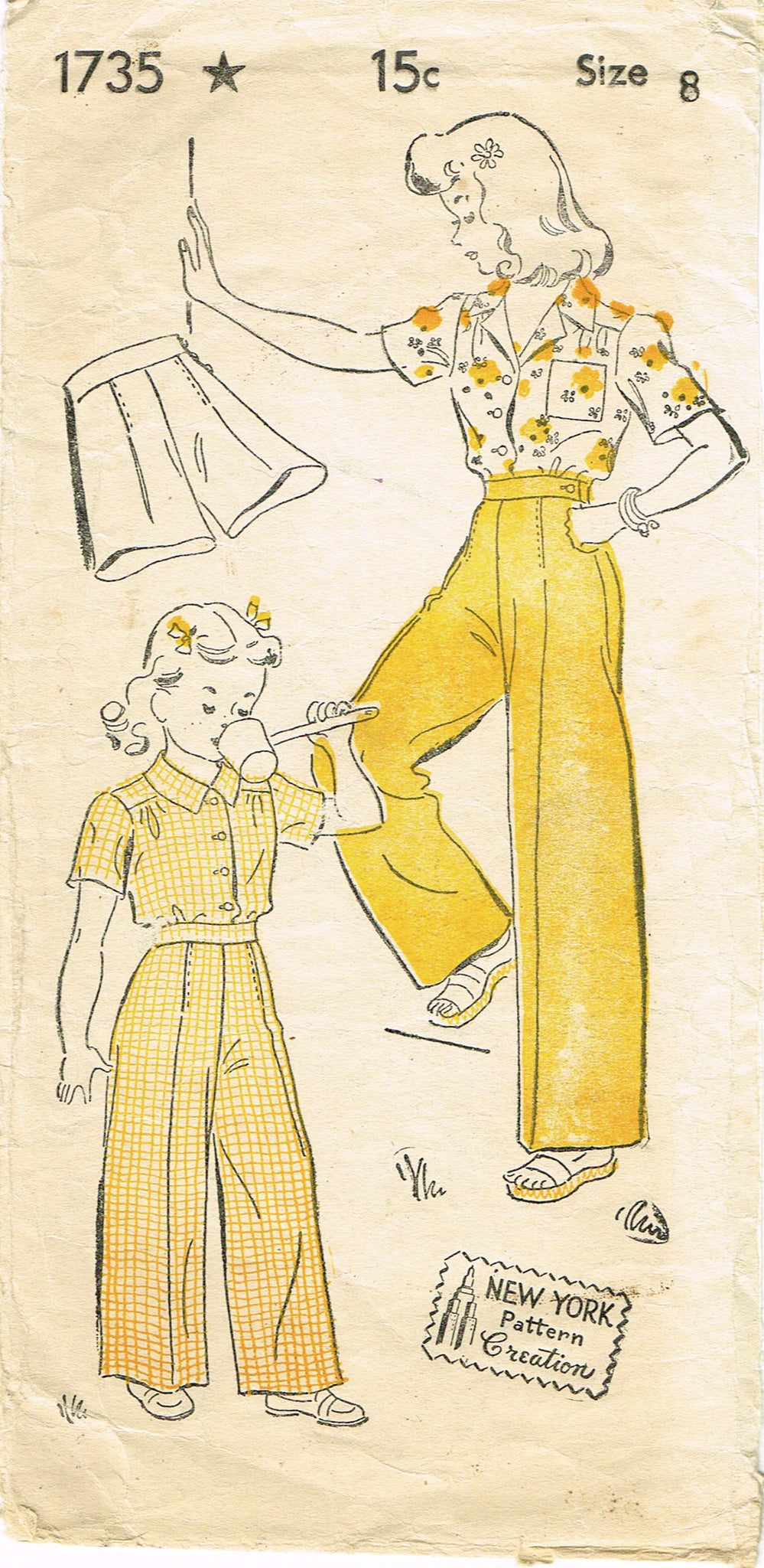1940s Vintage New York Sewing Pattern 1735 Girls Blouse & Slacks Sz 10 ...
