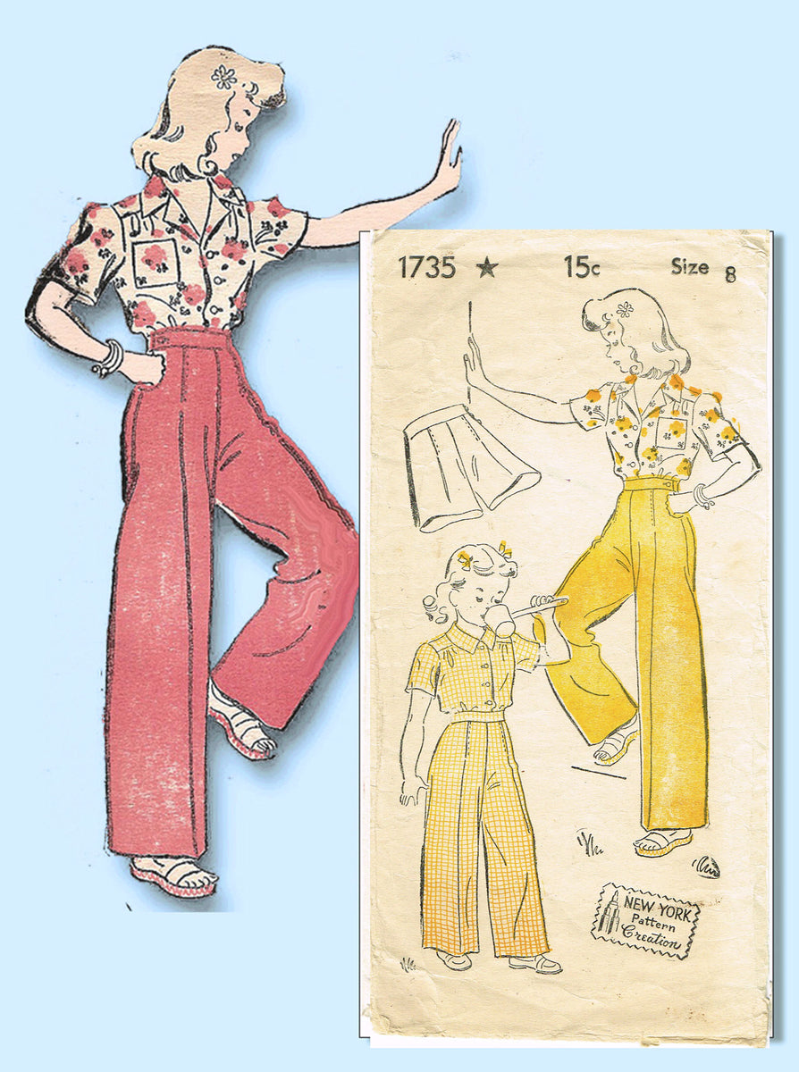 1940s Vintage New York Sewing Pattern 1735 Girls Blouse & Slacks Sz 10 ...