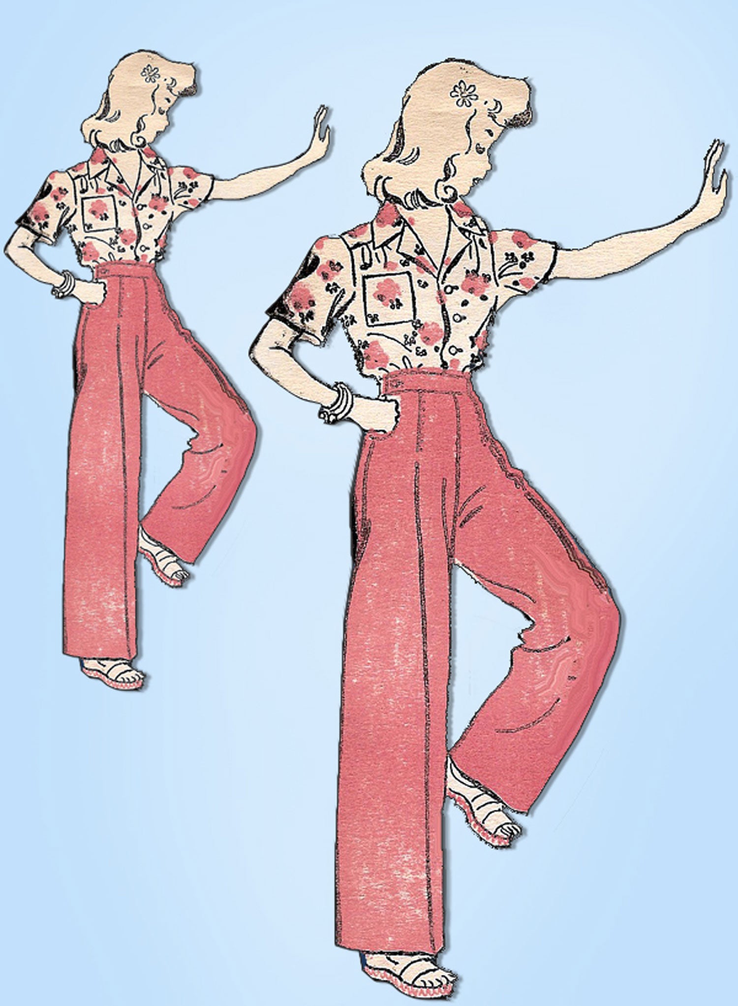 1940s Vintage New York Sewing Pattern 1735 Girls Blouse & Slacks Sz 10 ...