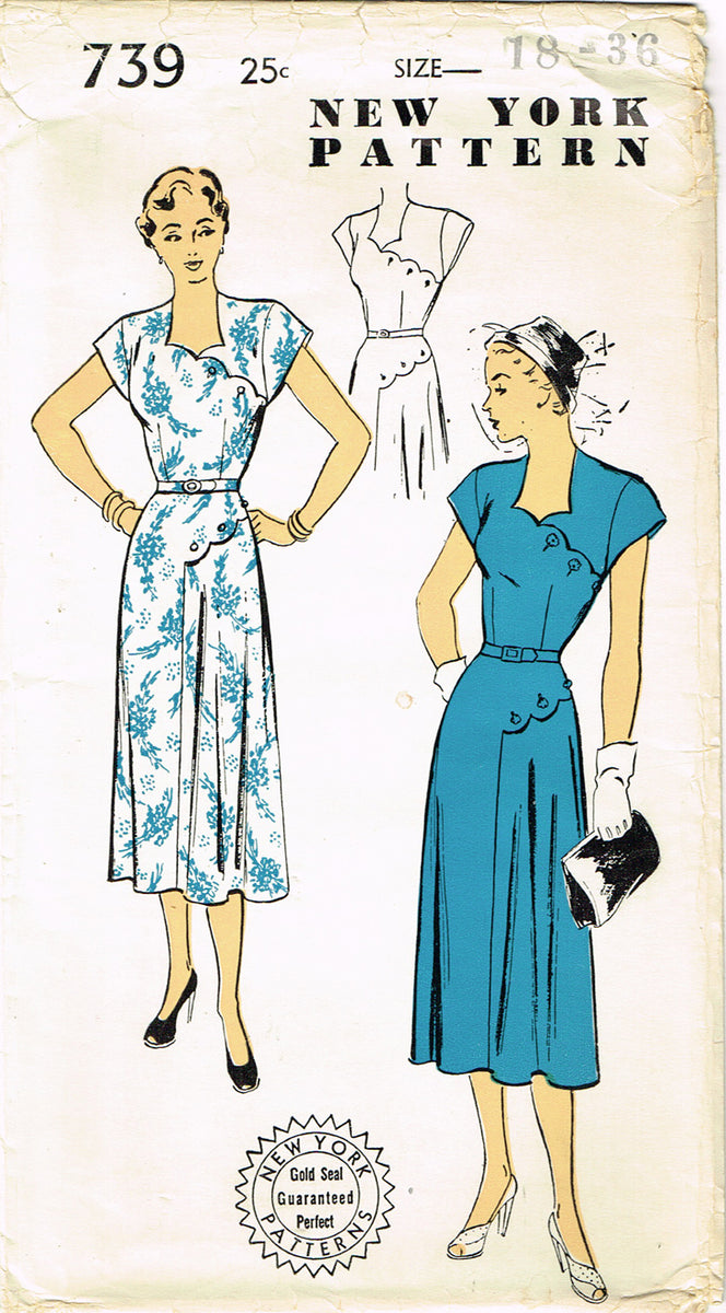 1940s Vintage New York Sewing Pattern 739 Uncut Misses Scalloped Dress ...
