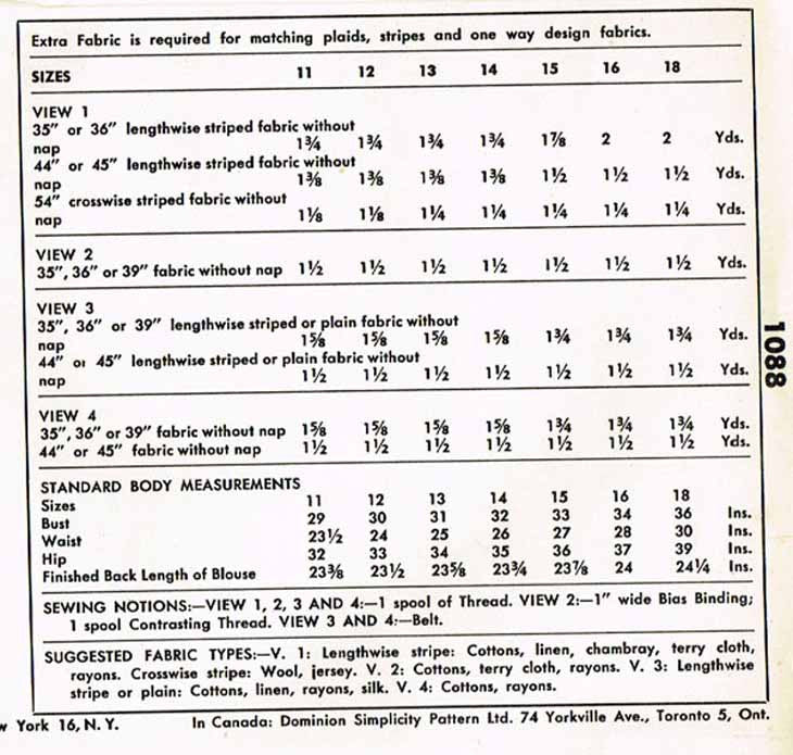 1950s Vintage Simplicity Sewing Pattern 1088 Easy Uncut Misses Blouse ...