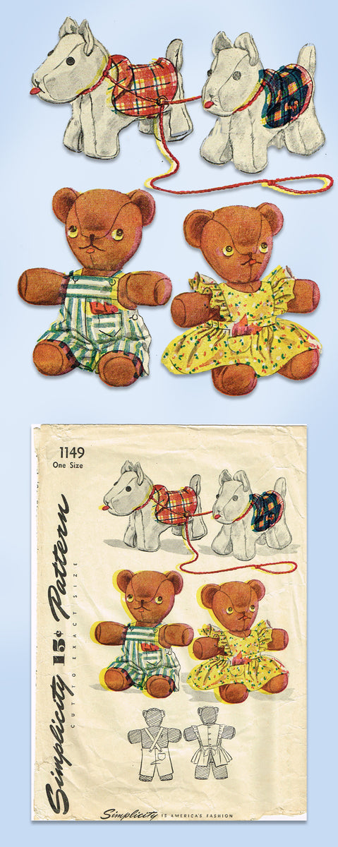1940s Vintage Simplicity Pattern 1149 Uncut Teddy Bear Stuffed Animal ...