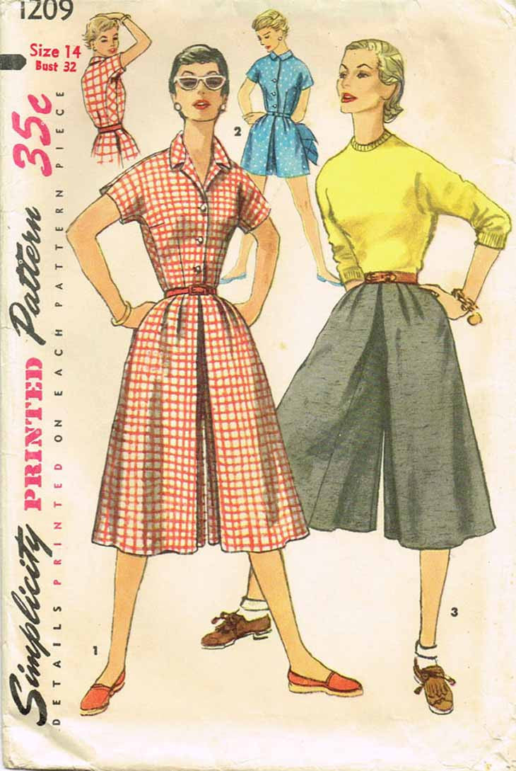 1950s Vintage Simplicity Sewing Pattern 1209 Uncut Misses Culotte Dres ...