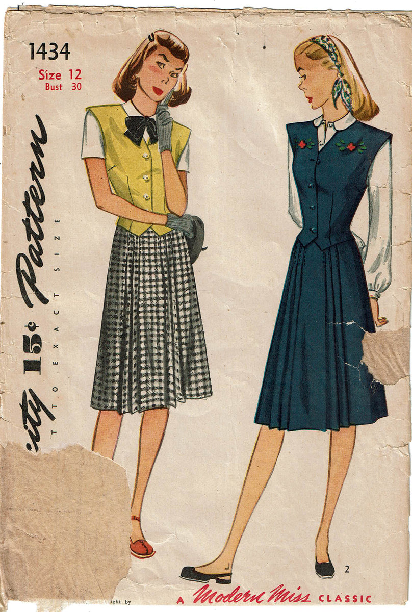 Simplicity 1434: 1940s Misses WWII Weskit Skirt & Blouse 30B Vintage S ...