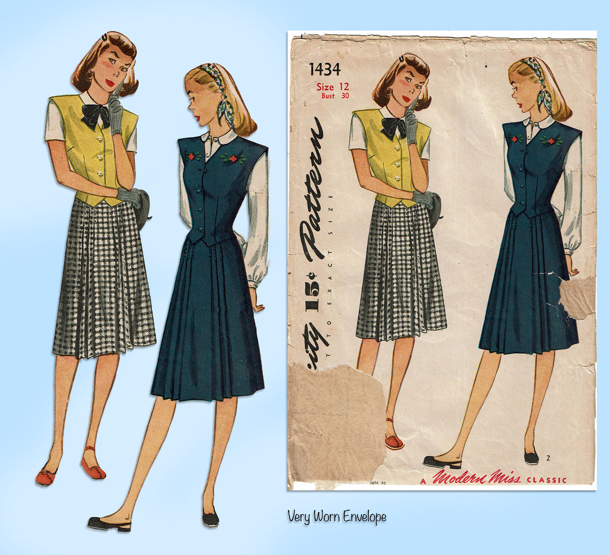 Simplicity 1434: 1940s Misses WWII Weskit Skirt & Blouse 30B Vintage S ...