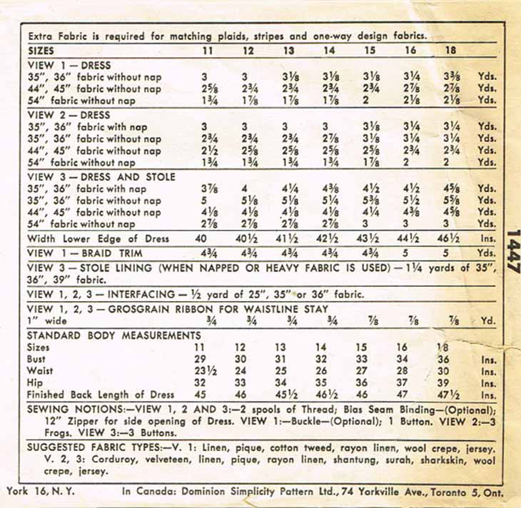 1950s Original Vintage Simplicity Pattern 1447 Misses Cheongsam Dress ...