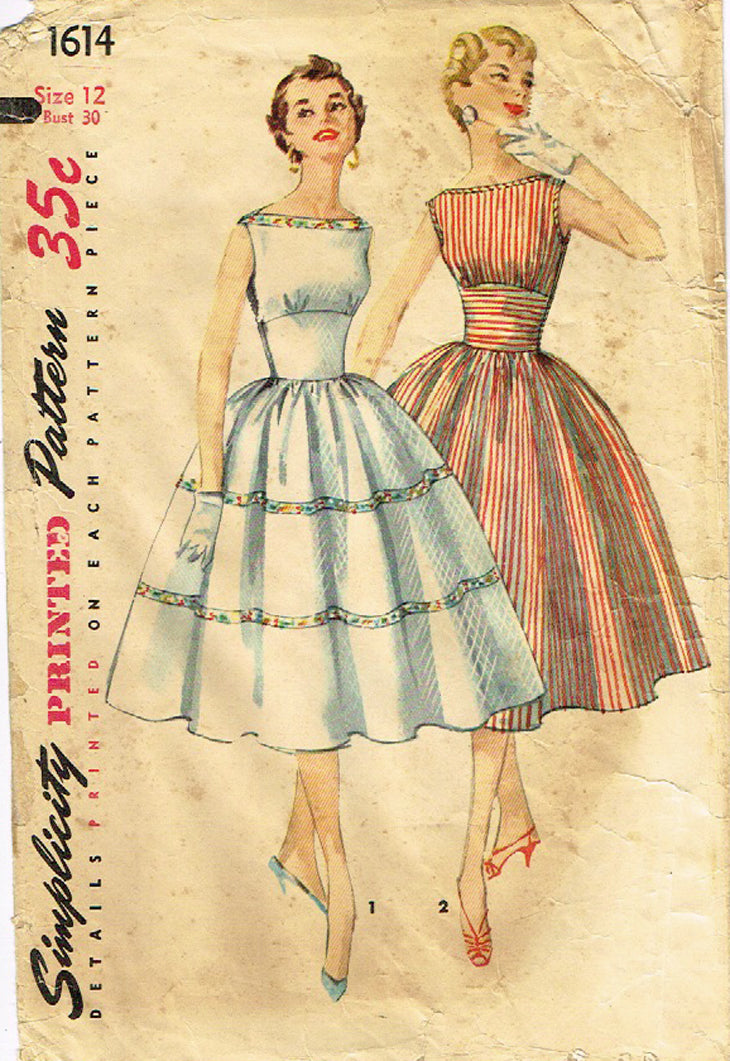 1950s Vintage Simplicity Pattern 1614 Uncut Misses Party Dress Sz 30 B ...
