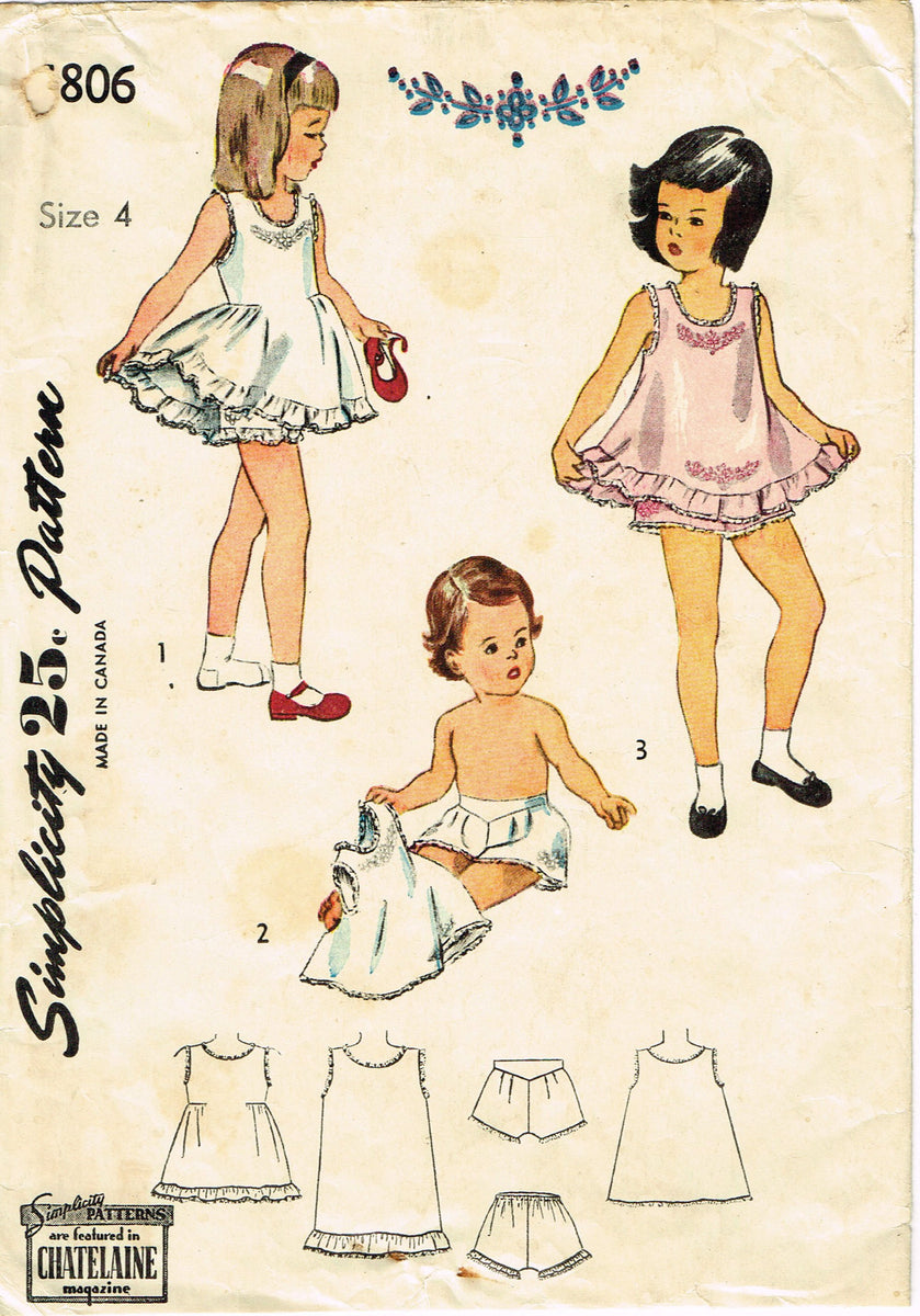 1940s Vintage Simplicity Sewing Pattern 1806 Toddler Girls Slip & Pant ...