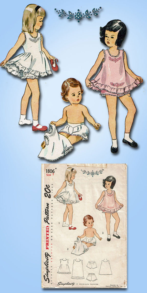 1940s Vintage Simplicity Sewing Pattern 1806 Post WWII Girls Slip & Pa ...