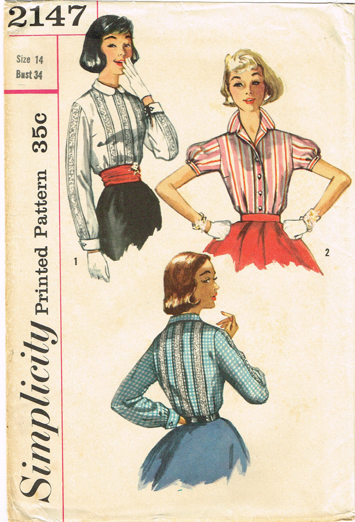 1950s Vintage Simplicity Sewing Pattern 2147 Uncut Misses Tucked Blous ...