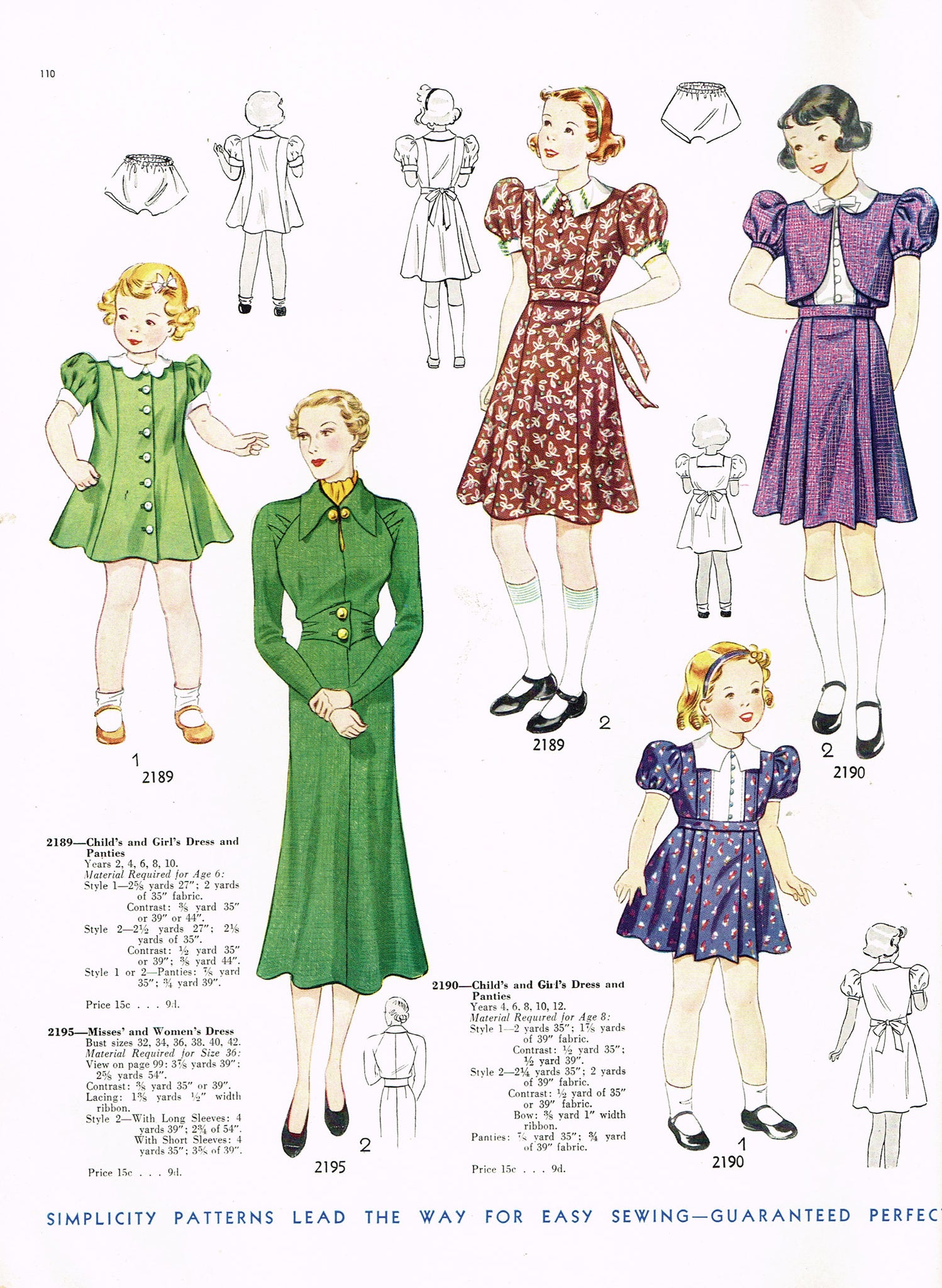 1930s VTG Simplicity Sewing Pattern 2189 Toddler Girls Princess Dress ...