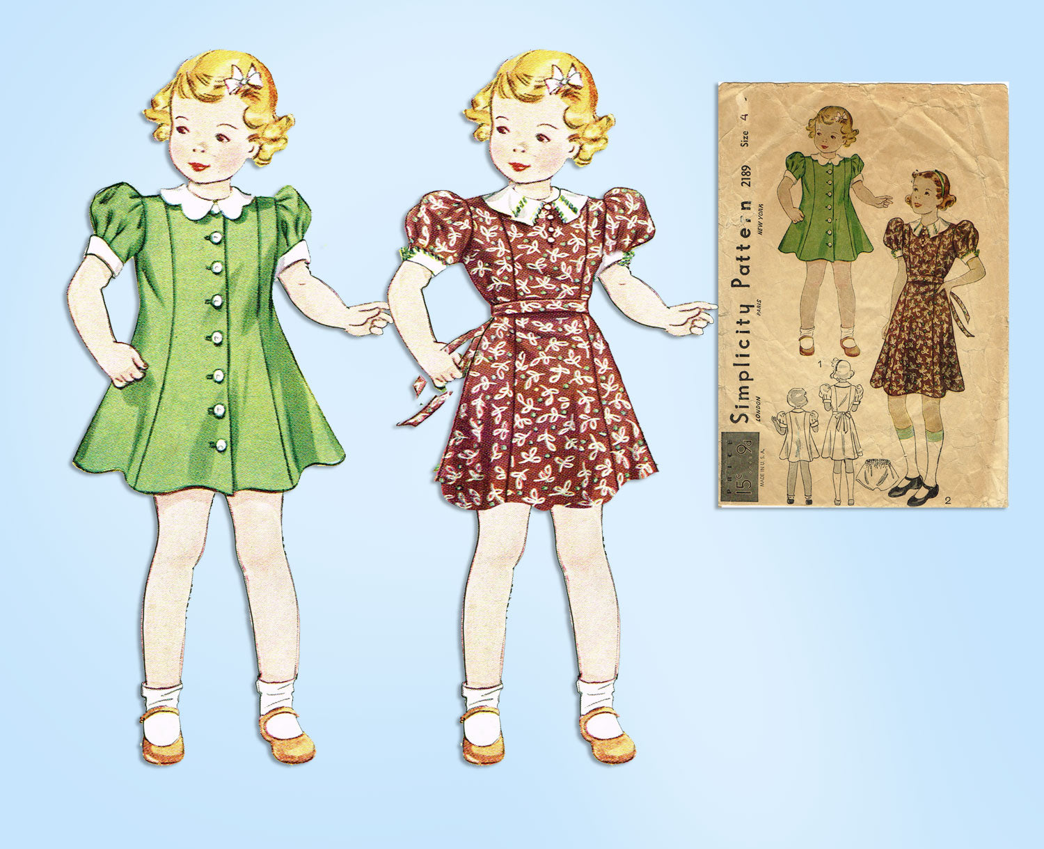1930s VTG Simplicity Sewing Pattern 2189 Toddler Girls Princess Dress ...