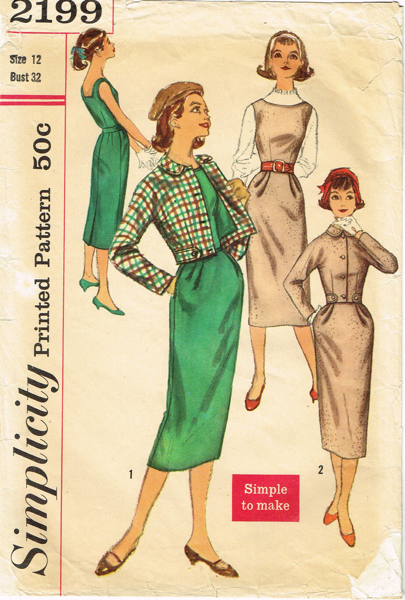 1950s Vintage Simplicity Sewing Pattern 2199 Uncut Misses Dress & Jack ...
