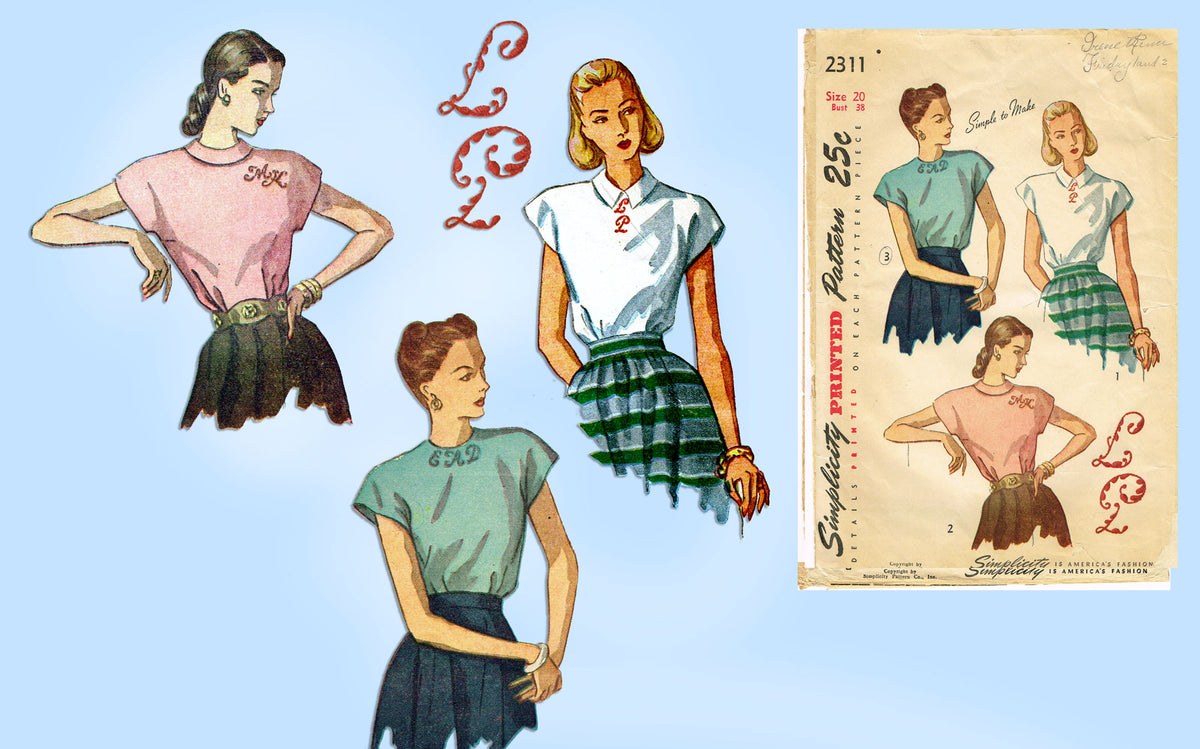 Simplicity 2311: 1940s Uncut Misses Blouse Sz 38 Bust Vintage Sewing P ...