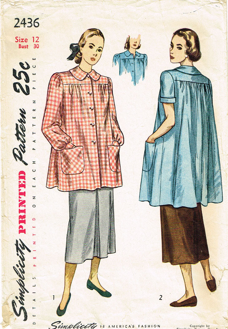 1940s Original Vintage Simplicity Sewing Pattern 2436 Misses Smock Siz ...