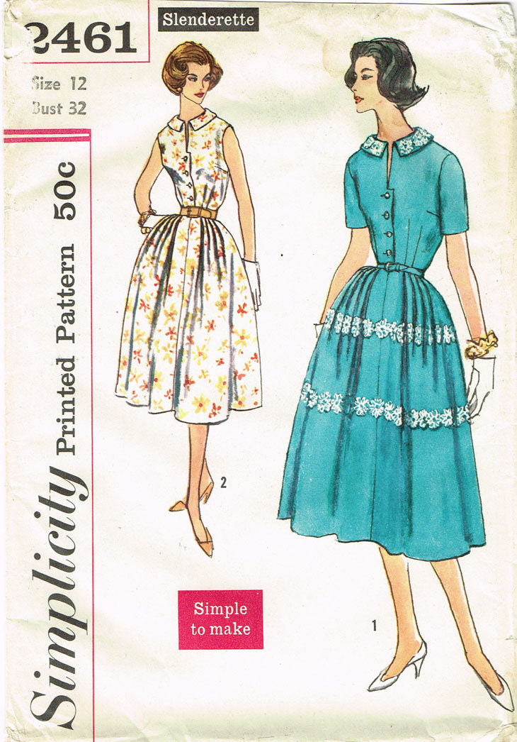 1950s Vintage Simplicity Sewing Pattern 2461 Uncut Misses Dress Sz 32B ...