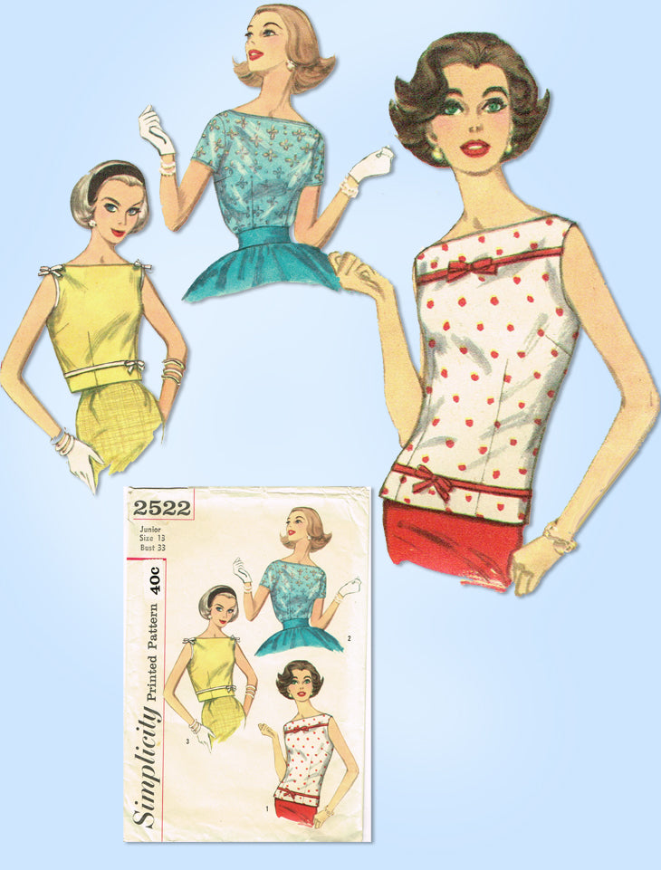 1950s Vintage Simplicity Sewing Pattern 2522 Misses Sleeveless Blouse ...