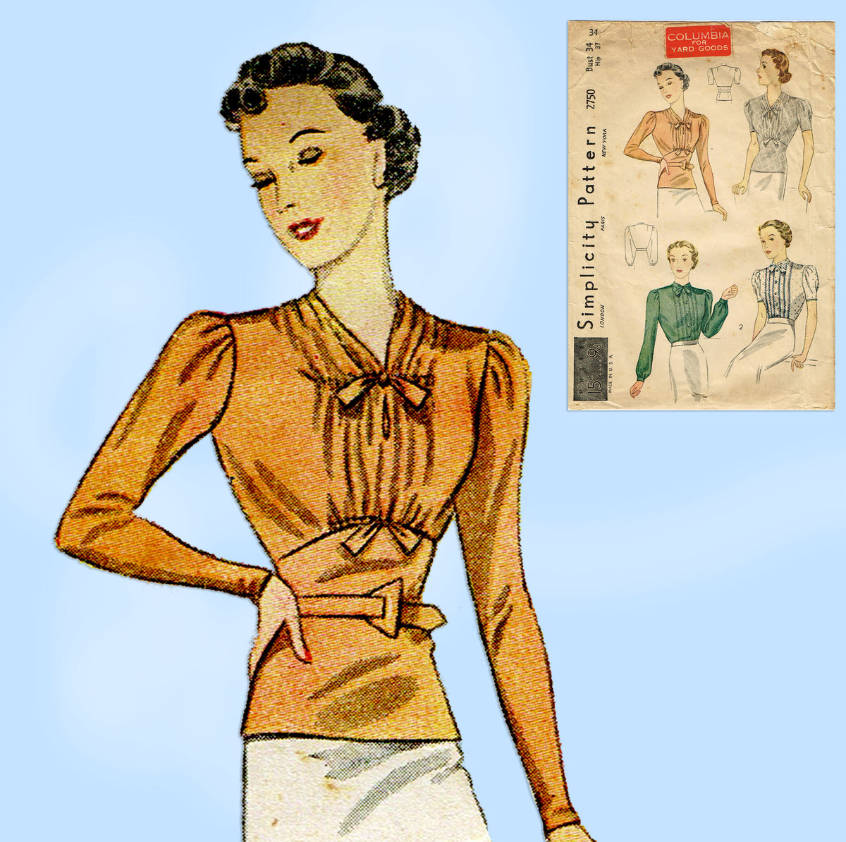 Simplicity 2750: 1930s Misses Fancy Blouse Size 34 Bust Vintage Sewing ...