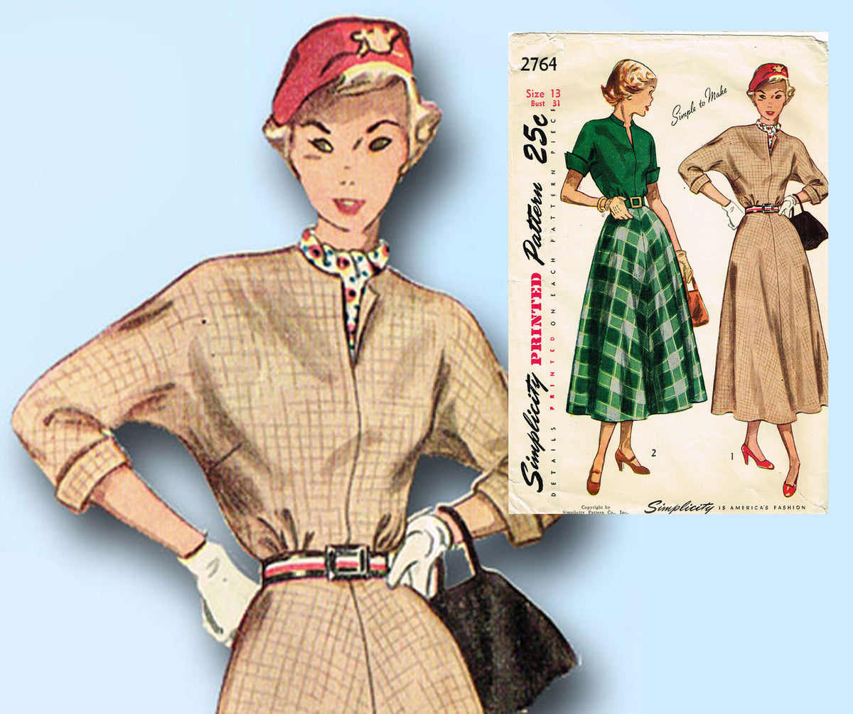 1940s Original Vintage Simplicity Pattern 2764 Misses Easy Dress 31B ...